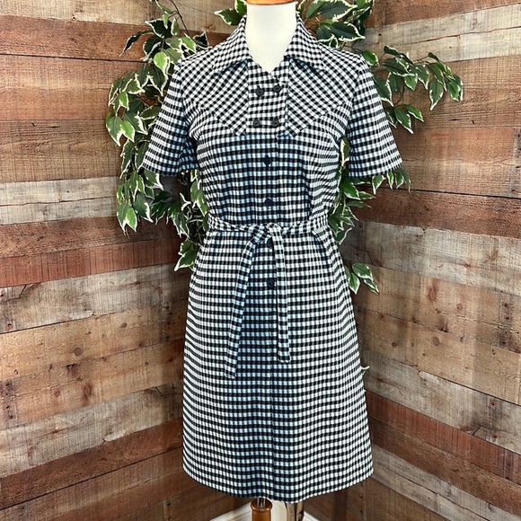 Vintage | Dresses | Vintage 7s Black White Gingham Check 34 Button ...